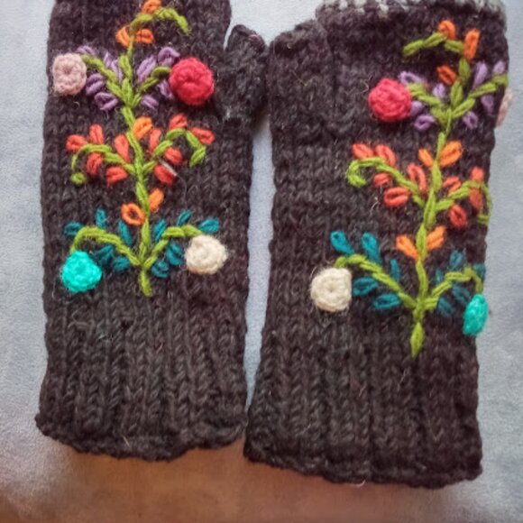 Accessories | Wool Highly Decorated Black Mittens For Women | Poshmark